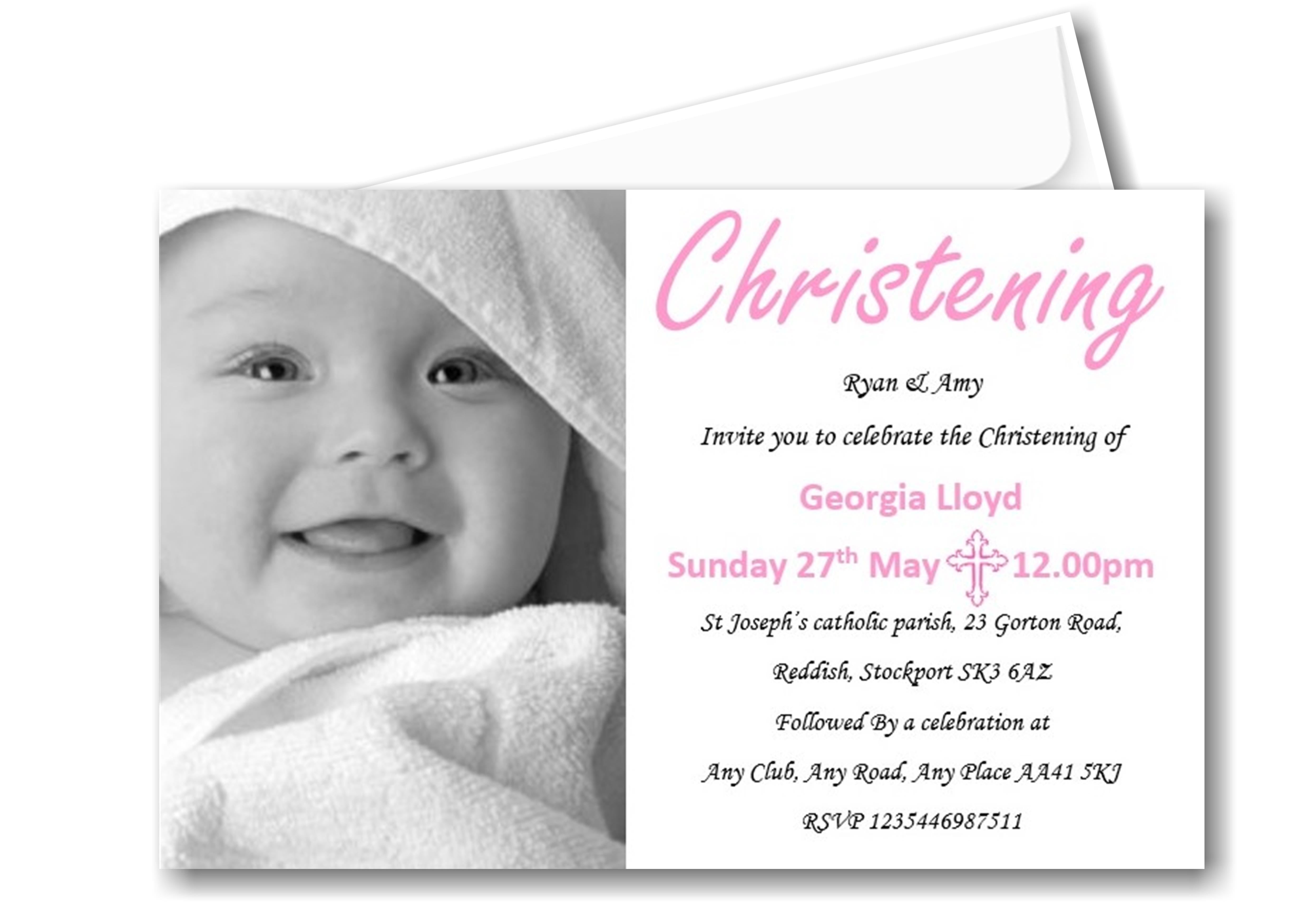 Beautiful Christening Invitation, a simple elegant design with a large ...