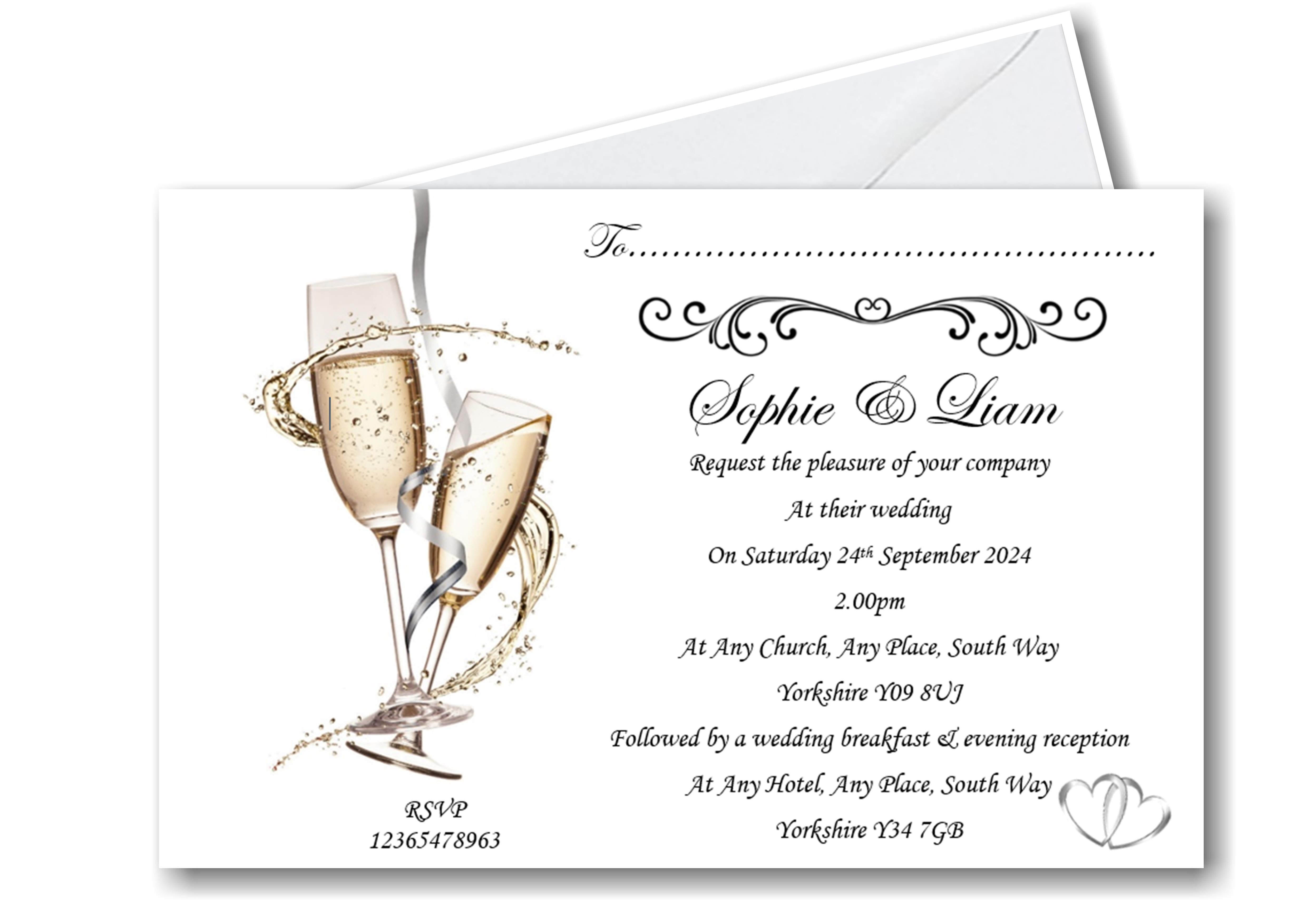 Personalised Wedding day write on invitations Ref WD6 A classic White ...